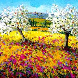 Flowers field - Original Italian oil painting Tuscany landscape Painting by Gino Masini - Fine ...