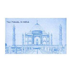 Taj Mahal in India - BluePrint Drawing Digital Art by MotionAge Designs ...